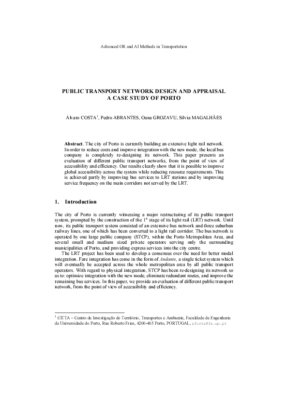 (PDF) Public Transport Network Design and Appraisal a Case Study of Porto