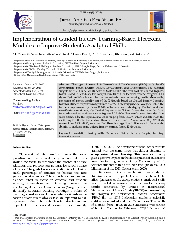 (PDF) Implementation of Guided Inquiry Learning-Based Electronic Modules to Improve Student’s ...