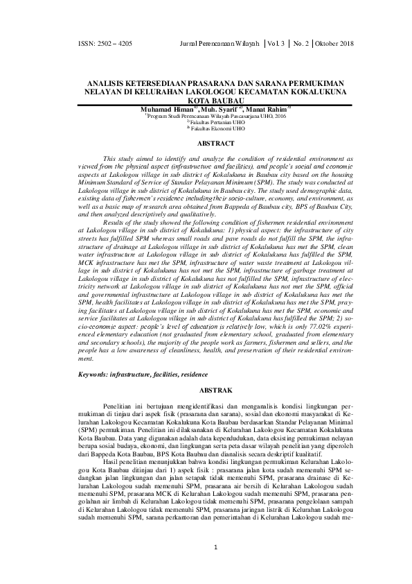 (PDF) Analisis Ketersediaan Prasarana Dan Sarana Permukiman Nelayan DI ...