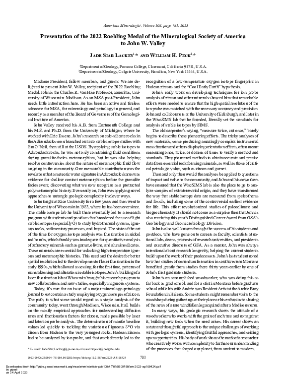 (PDF) Presentation of the 2022 Roebling Medal of the Mineralogical ...
