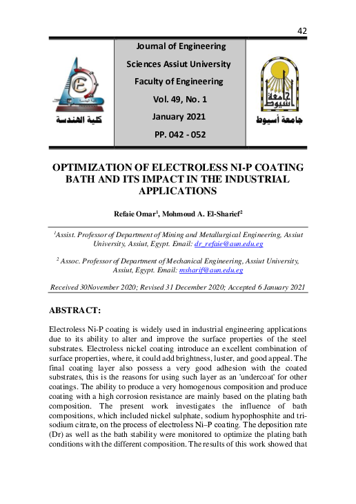 (PDF) Optimization of electroless Ni-P coating bath and its impact in the Industrial ...