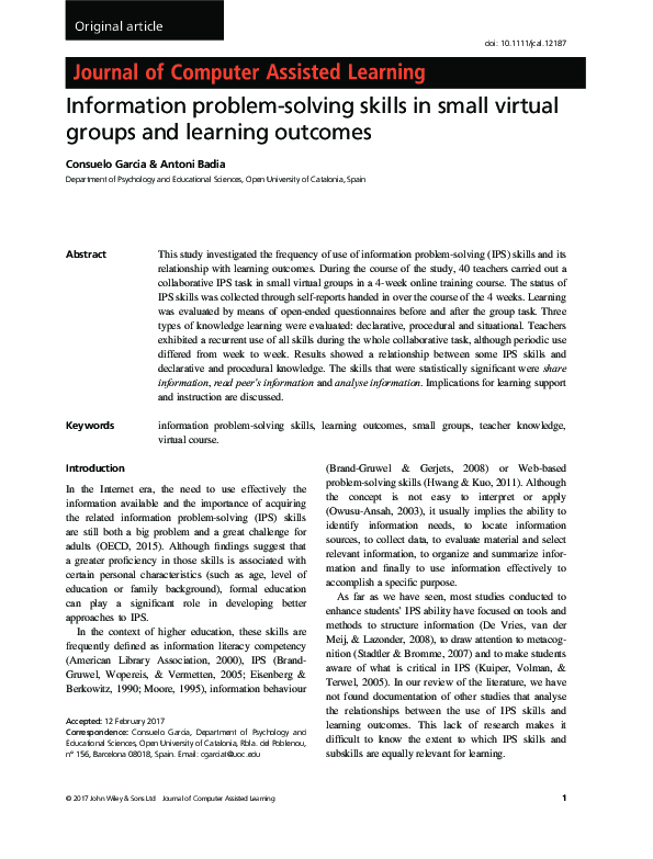 (PDF) Information problem-solving skills in small virtual groups and ...