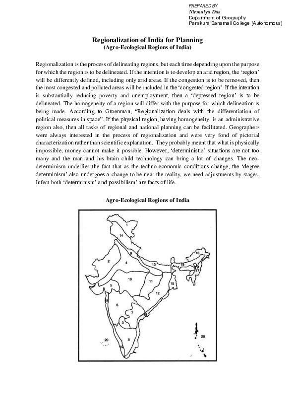 (PDF) Regionalization of India for Planning