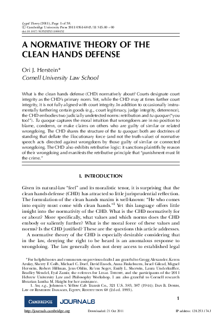 (PDF) A Normative Theory of the Clean Hands Defense
