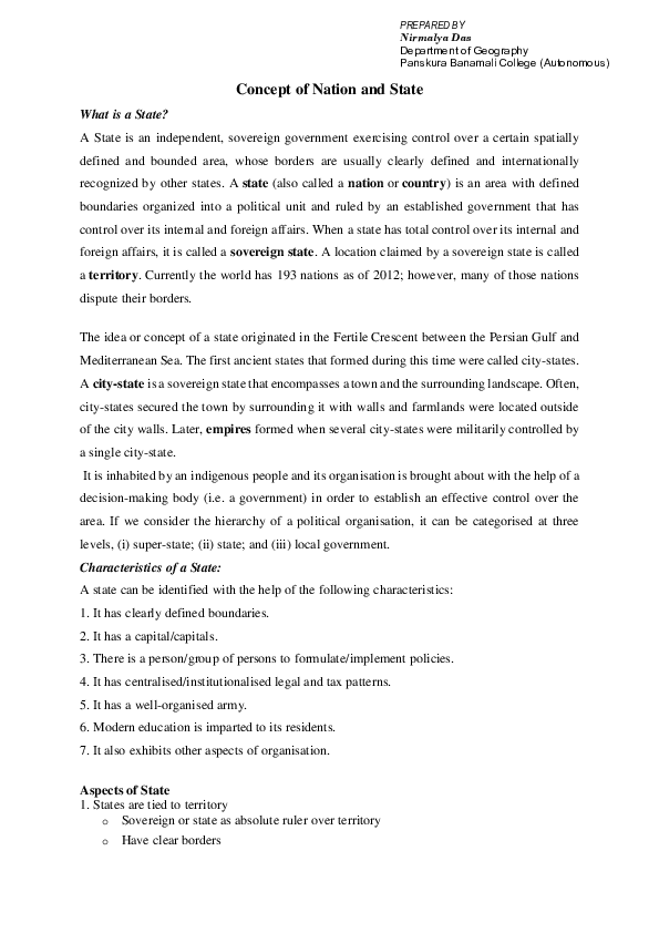 (PDF) Concept of Nation and State