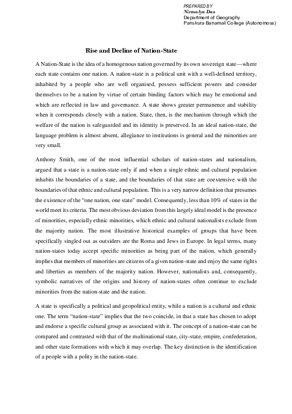 (PDF) Rise and Decline of Nation State