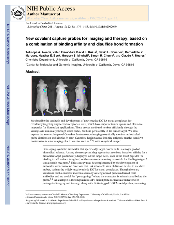 (PDF) New Covalent Capture Probes for Imaging and Therapy, Based on a ...