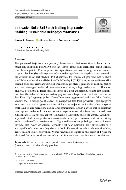 (PDF) Innovative Solar Sail Earth-Trailing Trajectories Enabling ...