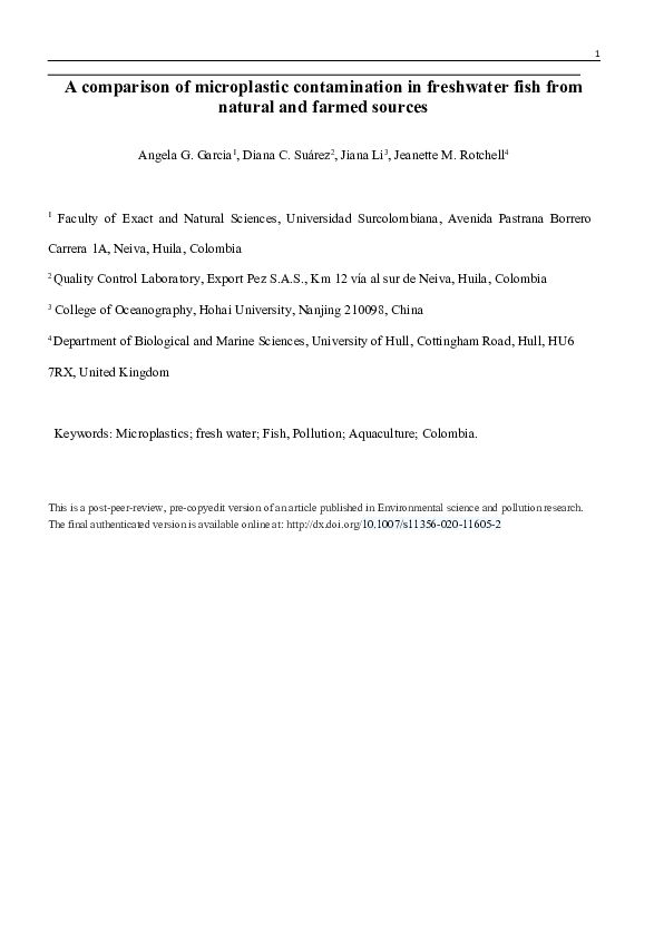 (PDF) A comparison of microplastic contamination in freshwater fish from natural and farmed sources