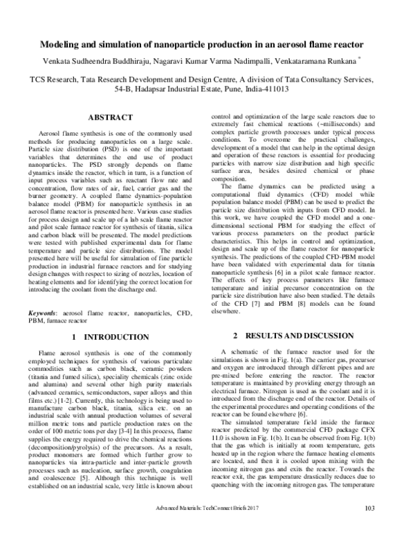(PDF) Modeling and simulation of nanoparticle production in an aerosol flame reactor