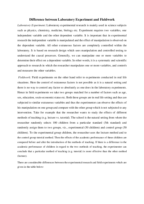 (PDF) Laboratory Experiment and Fieldwork in Research