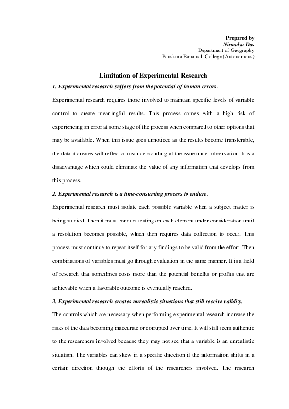 (PDF) Limitation of Experimental Research