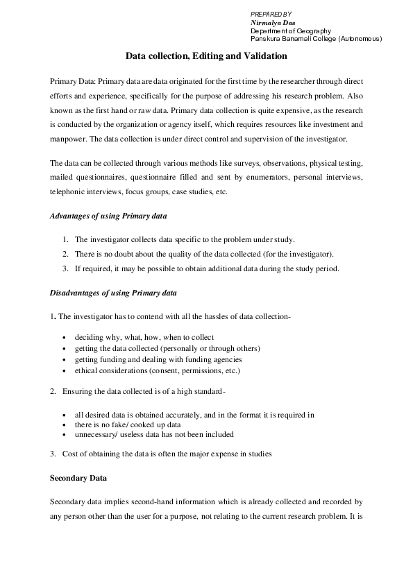 (PDF) Data collection, Editing and Validation