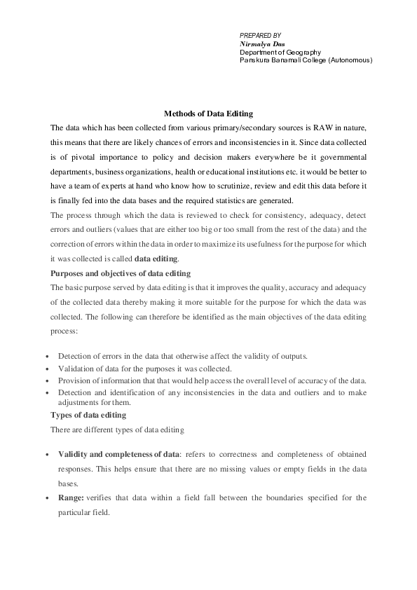(PDF) Methods of Data Editing