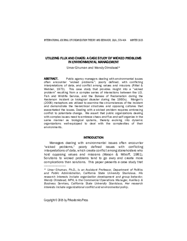 (PDF) Utilizing flux and chaos: A case study of wicked problems in ...