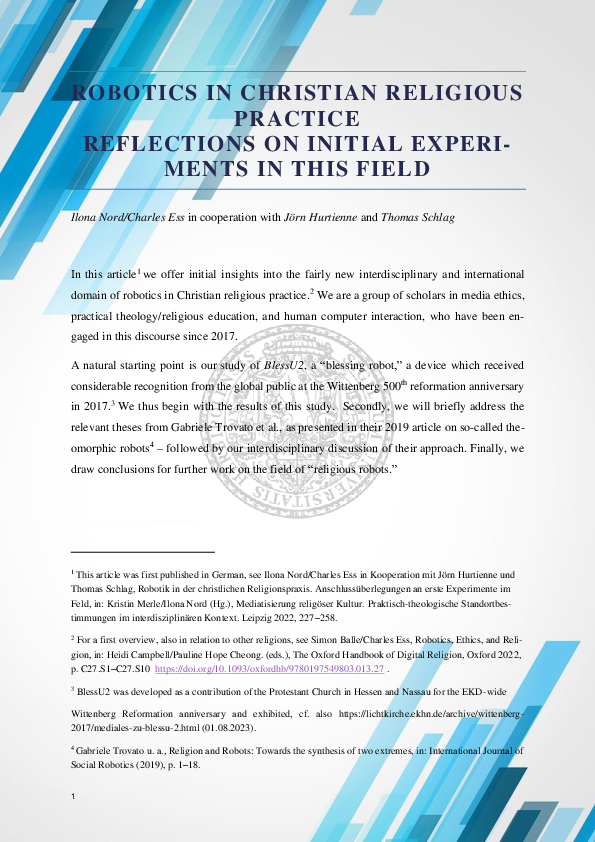(PDF) Robotics In Christian Religious Practice Reflections On Initial ...