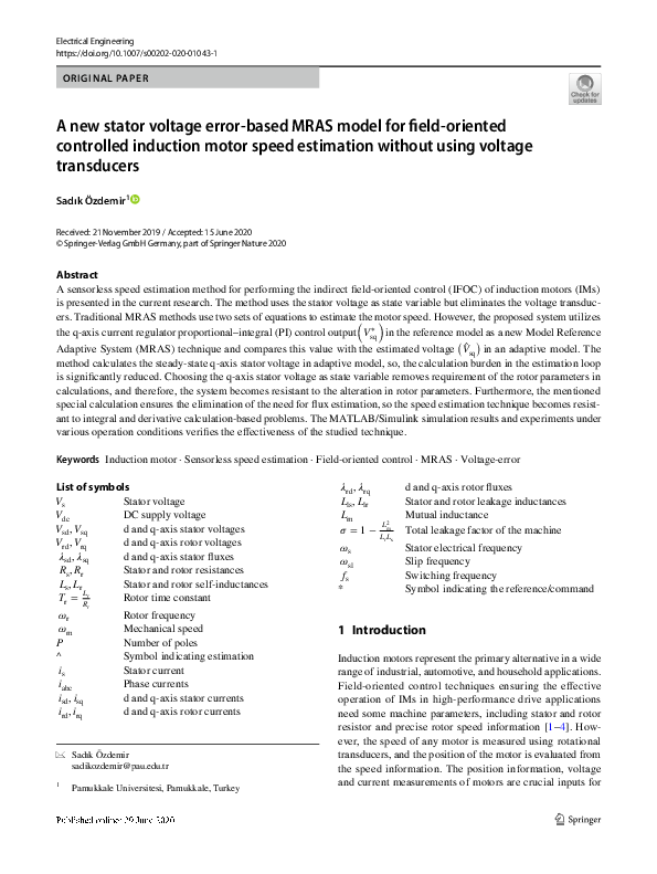 Pdf A New Stator Voltage Error Based Mras Model For Field Oriented