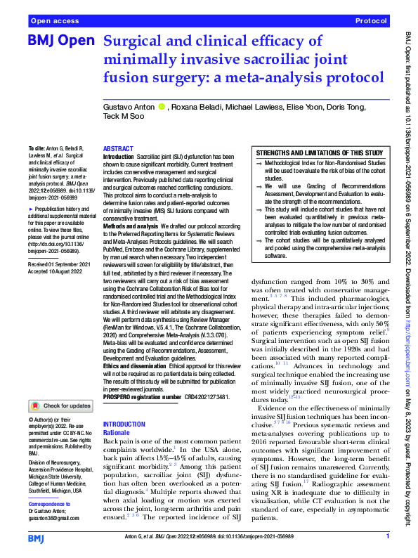 (PDF) Surgical and clinical efficacy of minimally invasive sacroiliac joint fusion surgery: a ...