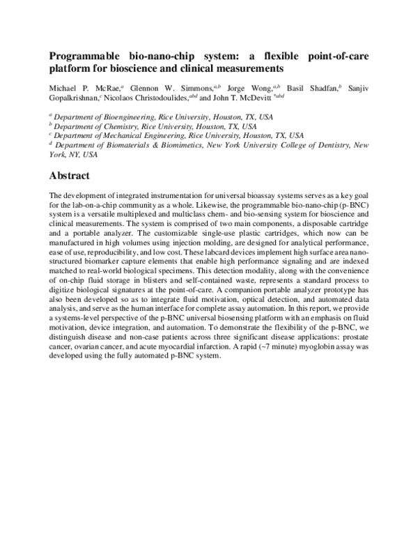(PDF) Programmable bio-nano-chip system: a flexible point-of-care ...