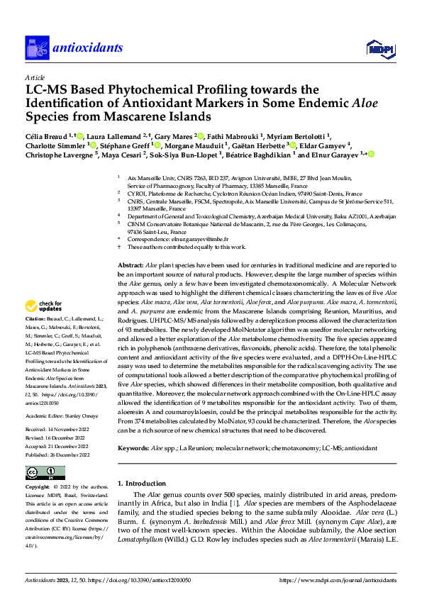 (PDF) LC-MS Based Phytochemical Profiling towards the Identification of Antioxidant Markers in ...