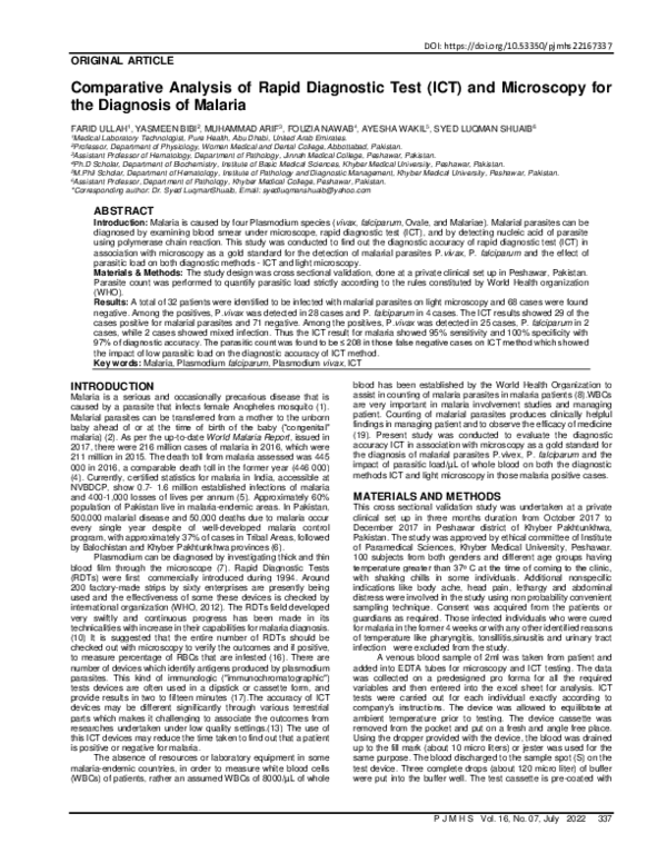 (PDF) Comparative Analysis of Rapid Diagnostic Test (ICT) and ...