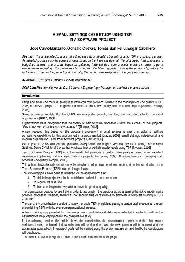 (PDF) A Small Settings Case Study using TSPi in a Software Project