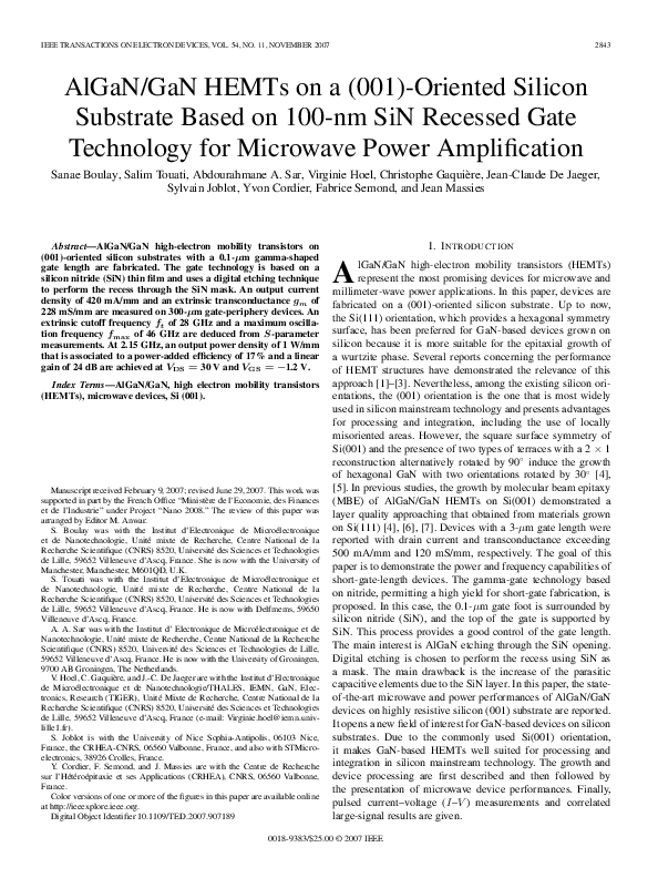 Pdf Algan Gan Hemts On A 001 Oriented Silicon Substrate Based On