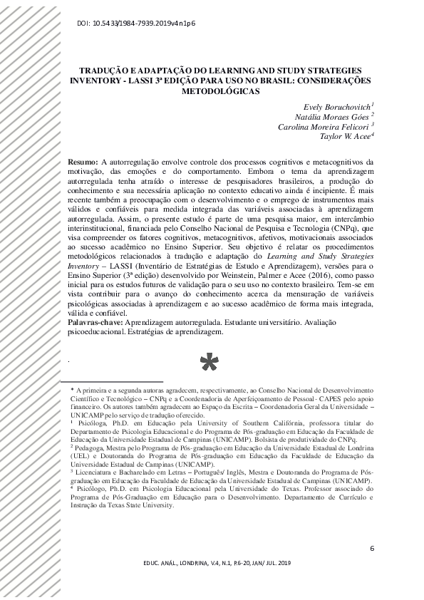 (PDF) Tradução e adaptação do learning and study strategies inventory ...