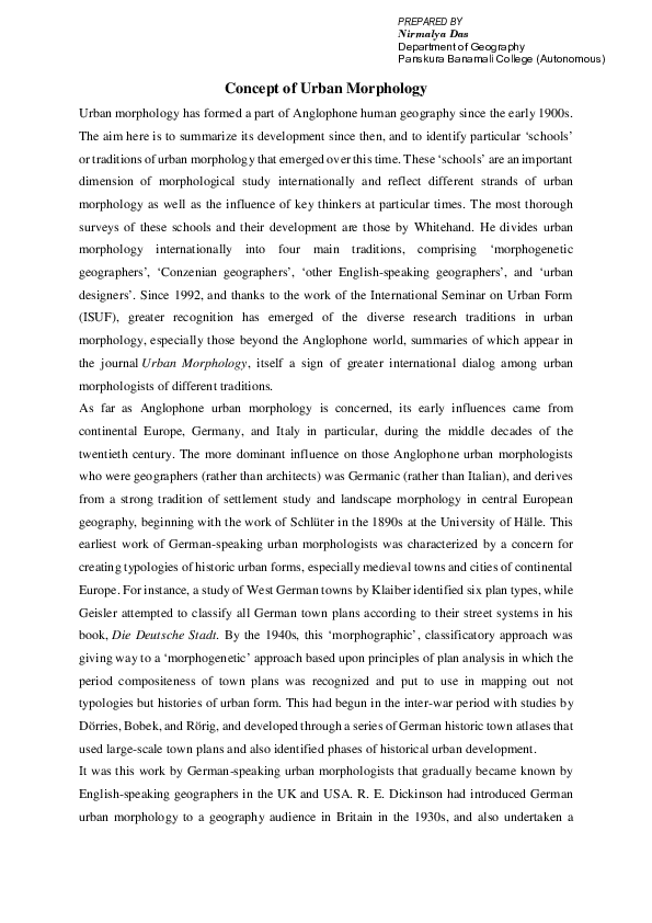 (PDF) Concept of Urban Morphology