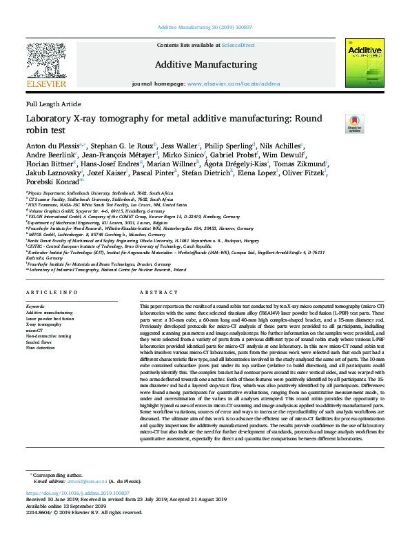 (PDF) Laboratory X-ray tomography for metal additive manufacturing ...