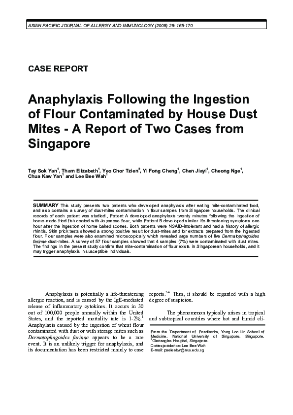 (PDF) Anaphylaxis following the ingestion of flour contaminated by ...