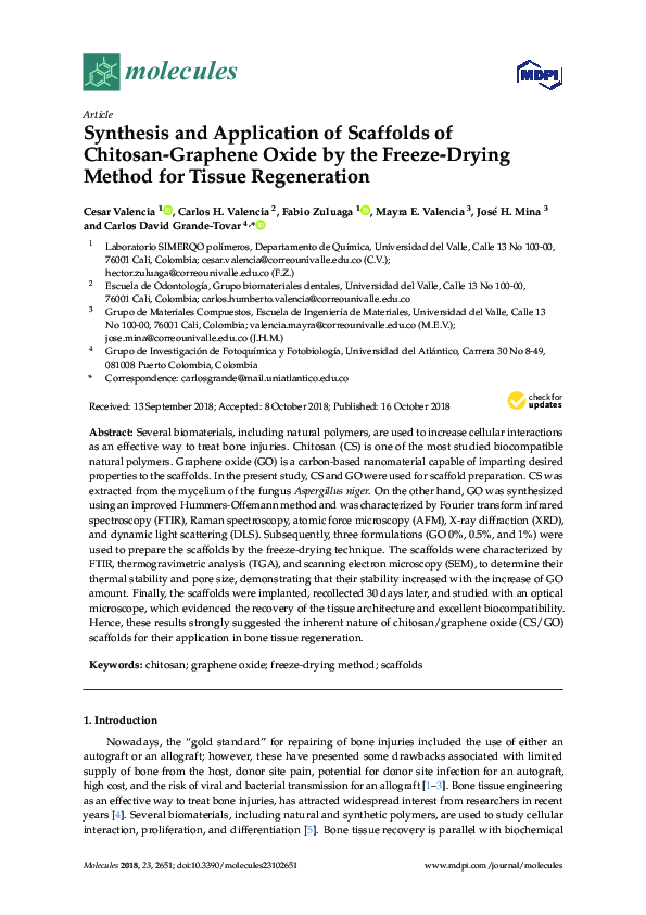 (PDF) Synthesis and Application of Scaffolds of Chitosan-Graphene Oxide by the Freeze-Drying ...