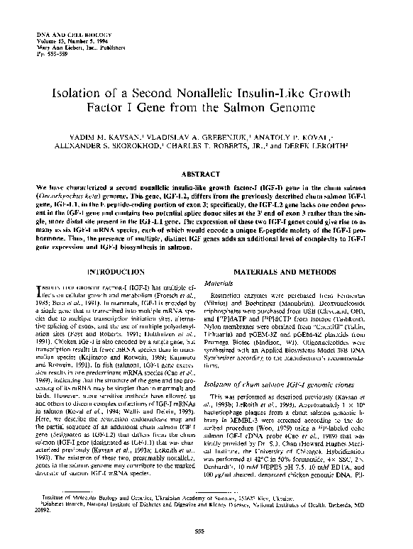 (PDF) Isolation of a Second Nonallelic Insulin-Like Growth Factor I ...