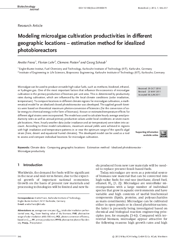 (PDF) Modeling microalgae cultivation productivities in different geographic locations ...