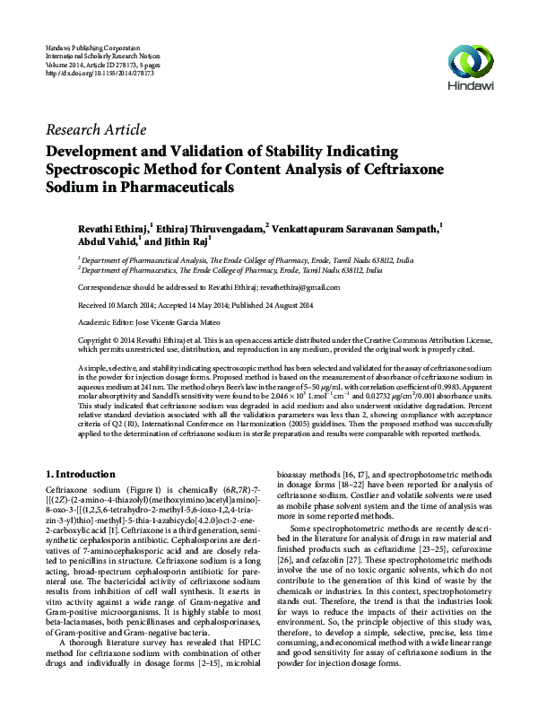 (PDF) Development and Validation of Stability Indicating Spectroscopic Method for Content ...