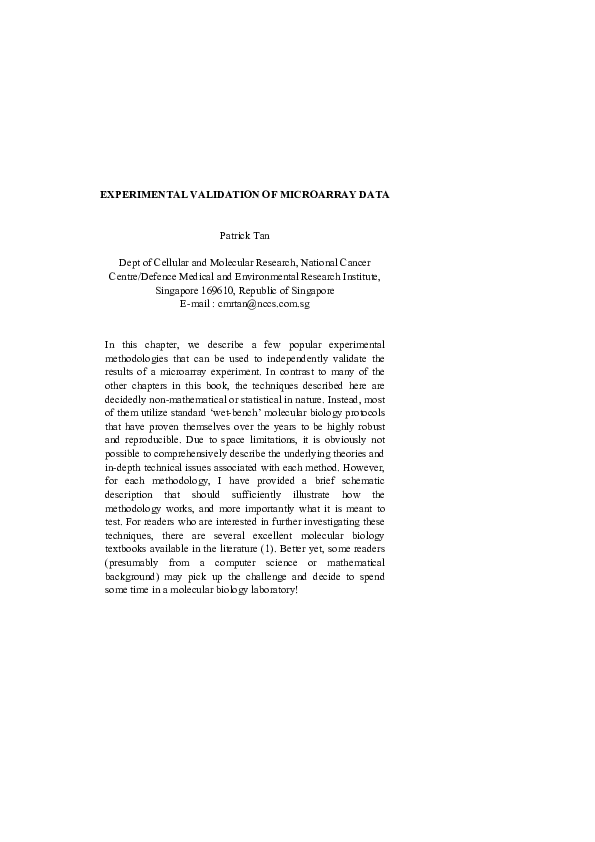 (PDF) Experimental Validation of Microarray Data