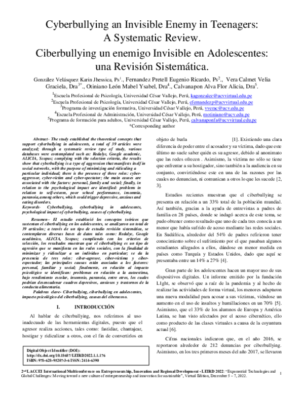 (PDF) Cyberbullying an Invisible Enemy in Adolescents: A Systematic Review