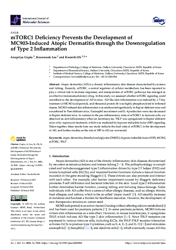 (PDF) mTORC1 Deficiency Prevents the Development of MC903-Induced ...