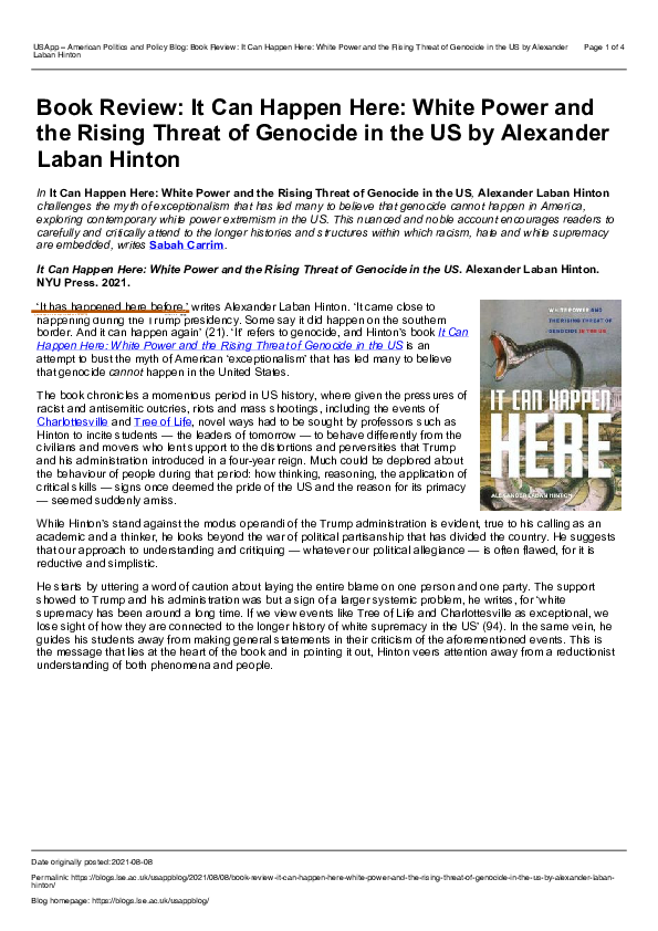 (PDF) Book review: It can happen here: white power and the rising ...