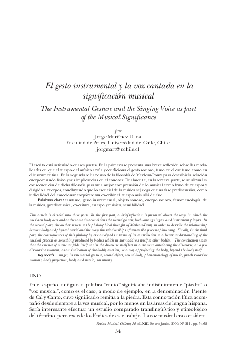(PDF) El gesto instrumental y la voz cantada en la significación musical