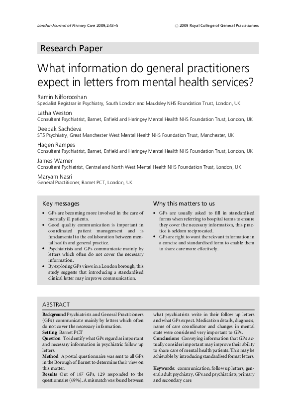 (PDF) What information do general practitioners expect in letters from ...