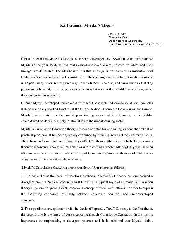 (PDF) Karl Gunnar Myrdal's Theory