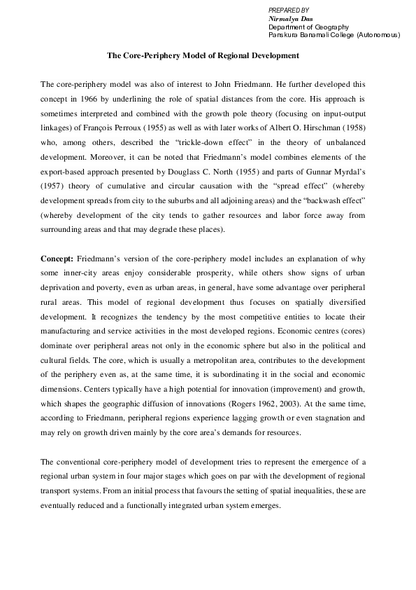 Pdf The Core Periphery Model Of Regional Development
