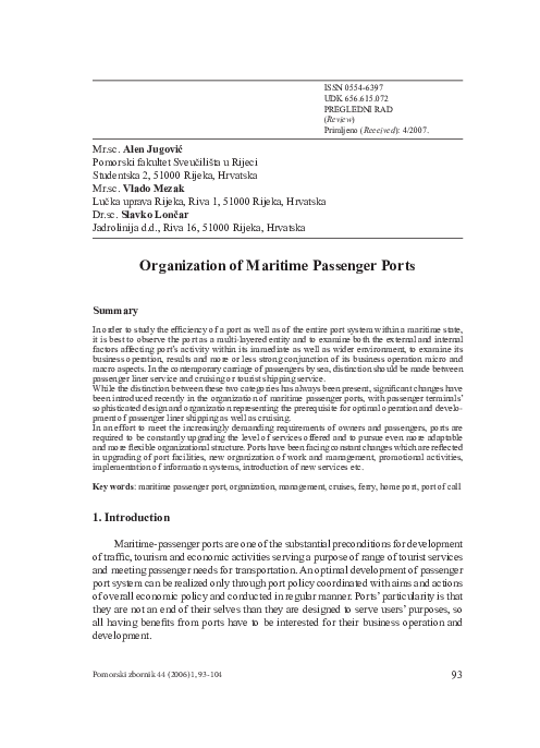 (PDF) Organization of Maritime Passenger Ports Summary