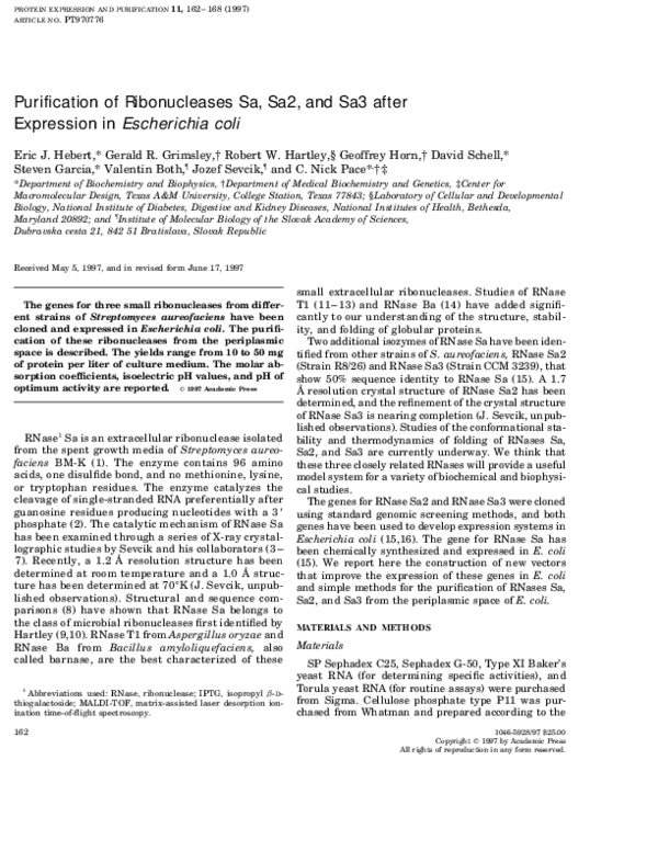 (PDF) Purification of Ribonucleases Sa, Sa2, and Sa3 after Expression ...