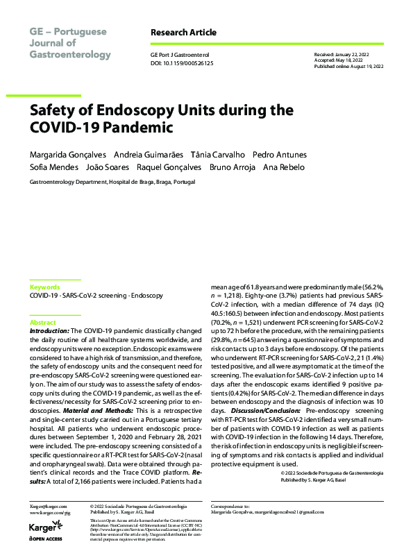 (PDF) Safety of Endoscopy Units during the COVID-19 Pandemic