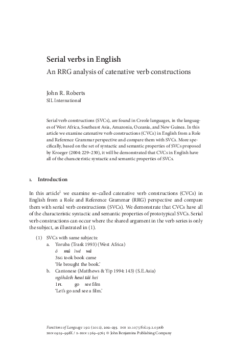 (PDF) Serial verbs in English An RRG analysis of catenative verb ...