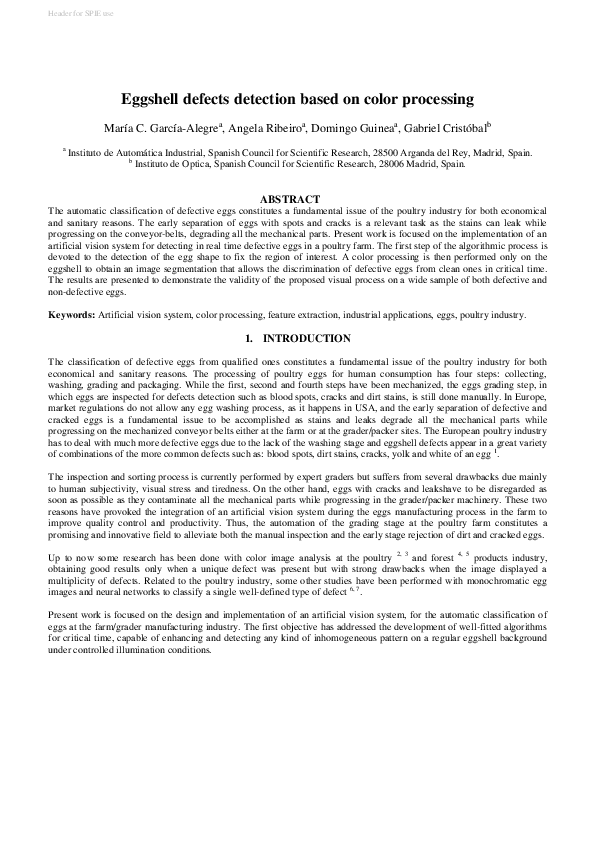 (PDF) Eggshell defects detection based on color processing
