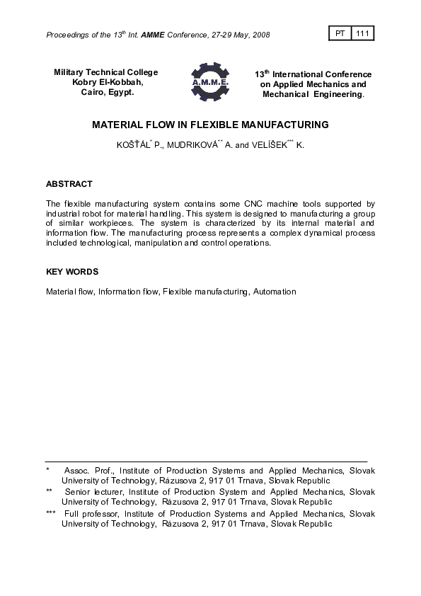 (PDF) Material Flow in Flexible Manufacturing