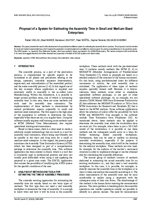 (PDF) Proposal of a System for Estimating the Assembly Time in Small ...